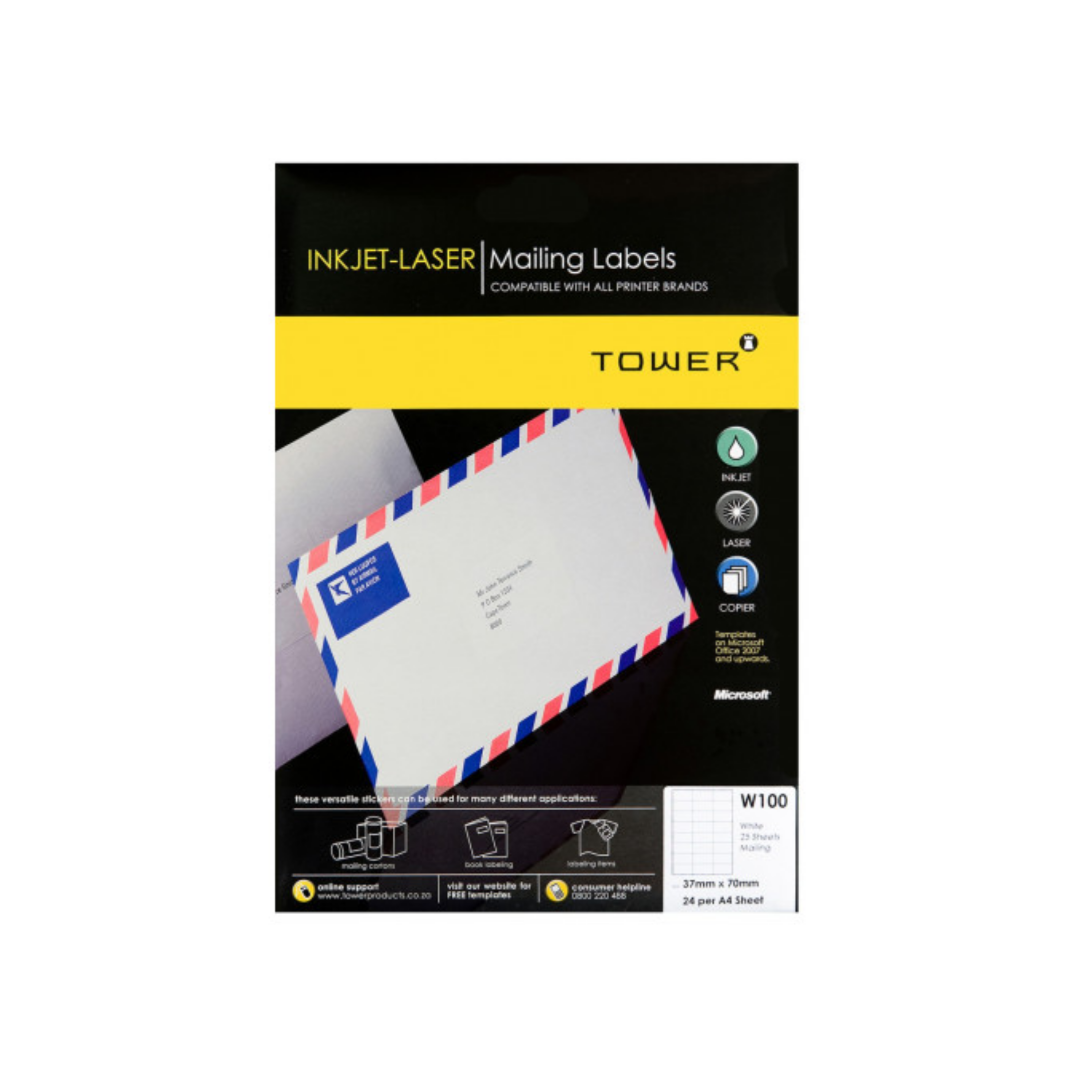 Tower Laser Label W110 35x70mm 24 Up 100's